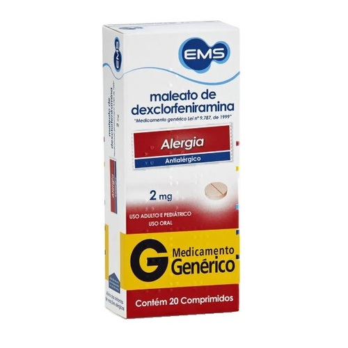 Comprar Maleato de Dexclorfeniramina EMS 2mg, caixa com 20 comprimidos | CR